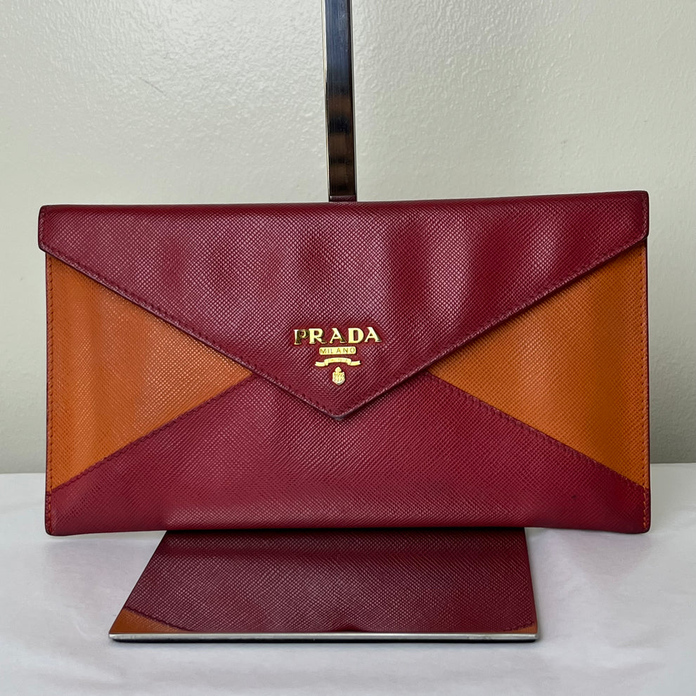 Prada Envelope Wallet Red/Orange – 4.1"H x 7.5"L x 1"W – Miss Manila Luxe