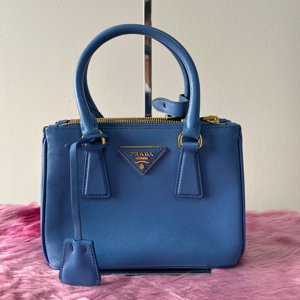 Prada Mini Galleria Saffiano Blue – 6"H x 7.8"L x 3.5"W – Miss Manila Luxe